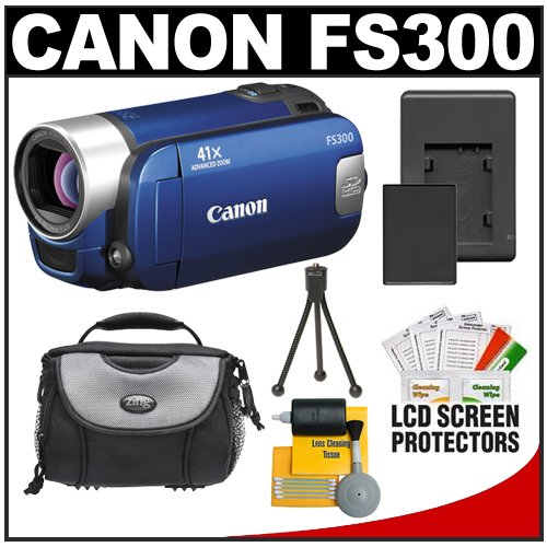 Canon FS300 Flash Memory Digital Video Camcorder (Blue) w/ 41x Advanced ...