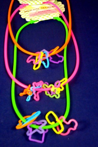 Set of 12 Silicone Necklaces w/ 6 Mini Silly Shaped Ringz Bandz on Each