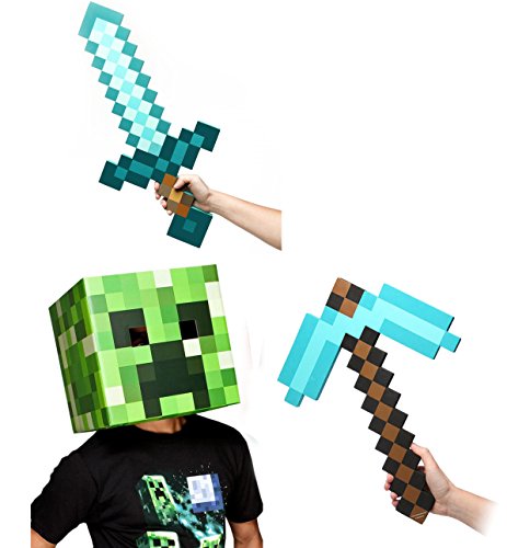 Minecraft Creeper Head, Diamond Sword & Pickaxe Costume Set ...