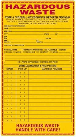 Amazon.com: 6" x 11" Black/Red/Yellow Hazardous Waste Accumulation ...