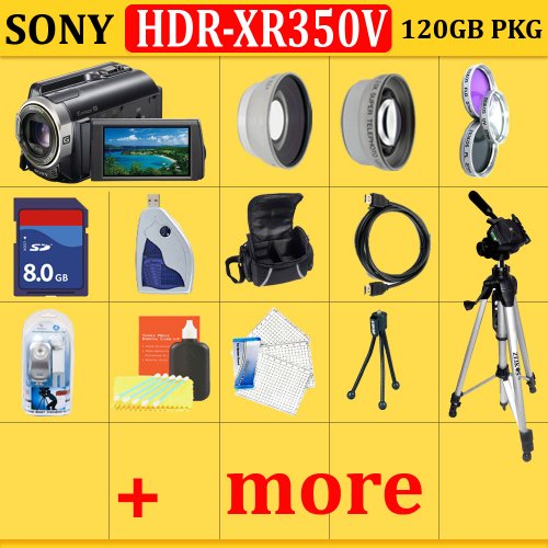 Sony Hdr-xr350v 120gb Hd Handycam Camcorder + Huge Accessories Package ...