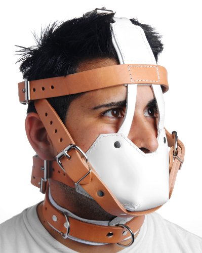 White and Tan Hospital Style Leather Muzzle | Nakosite