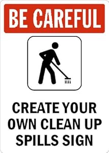 Amazon.com: BE CAREFUL:CREATE YOUR OWN CLEAN UP SPILLS SIGN, Engineer ...