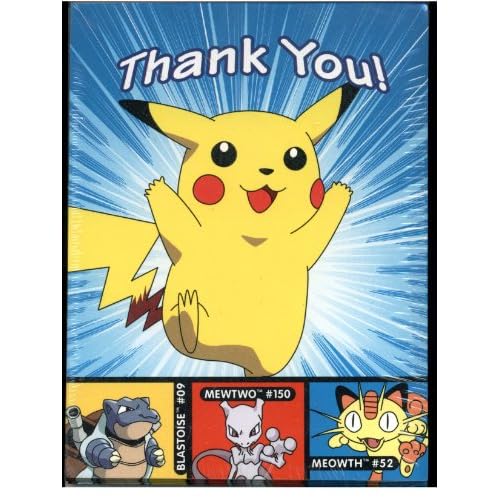 Amazon.com: Pokemon Thank You Notes With Envelopes Featuring Pikachu ...