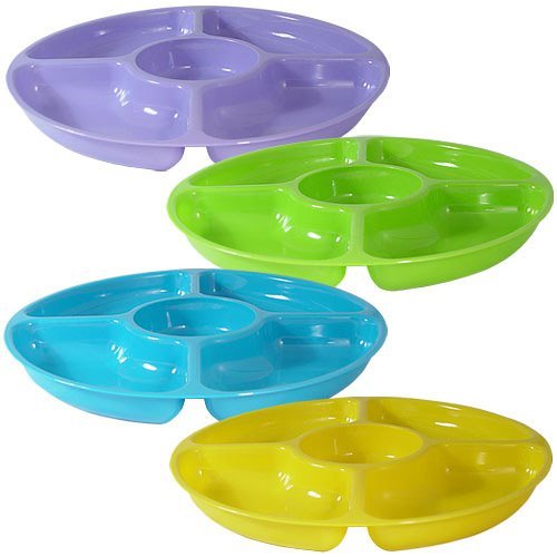 Set of 4 - 12\" Round Plastic 5 Compartment Tray, Fast Food Tray, Lunch ...
