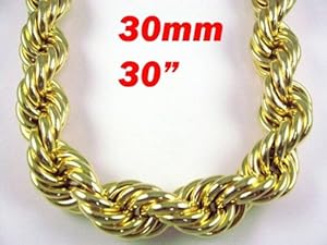 Amazon.com: Hip Hop Gold Heavy Plated Fat Rope Chain 30mm 30" DMC Huge ...