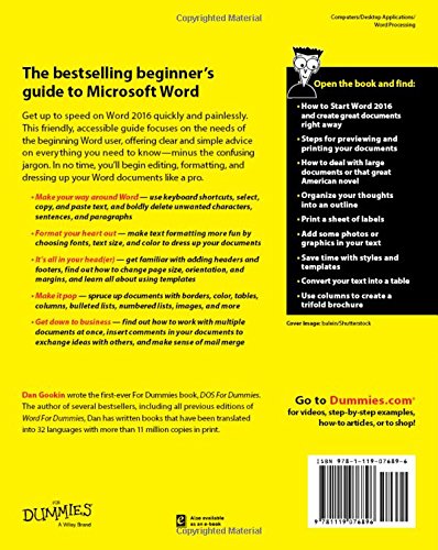 Word 2016 For Dummies (Word for Dummies) Software Digital Goods ...