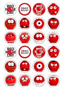 24 Precut Red Nose Day CHARACTER 40mm circle Edible Wafer Paper Cake ...