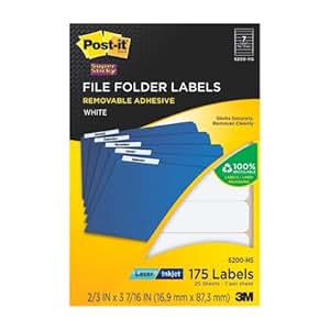 Amazon.com : Post-it File Folder Labels, 4" x 6" Sheets, White, 2/3" x ...