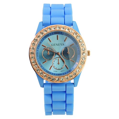 Geneva Luxury Silicone Band 3D Design Style Rhinestone Bezel Watch for ...
