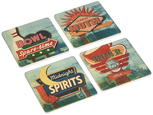 Coasterstone Absorbent Coasters 4 1 4 Inch Retro Signs Set | Desertcart ...