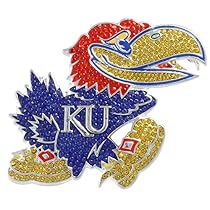 Licensed Oversized Kansas Logo KU Red Blue Crystal Jayhawk Bird Brooch ...