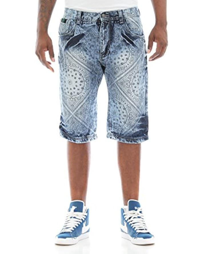 Switch Remarkable Men's Bandana Print Slim Denim Shorts-Medium Ice-36