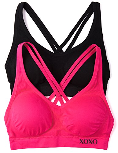 XOXO 2 Pack Cross Back Comfort Sports Bra with Removable Pads (Large ...
