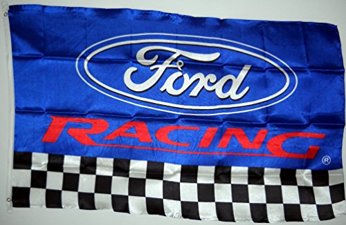 FORD RACING FLAG, 3'x5' Blue w/ Black & White Checkerboard banner