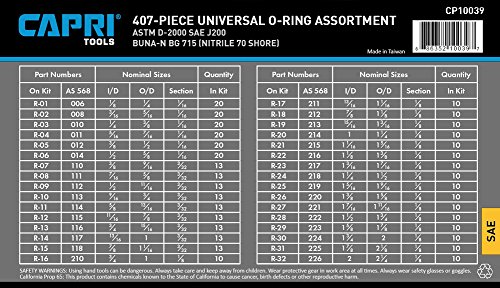 Capri Tools 407 Piece BUNA-N SAE Universal O-Ring Assortment SAE, 32 ...