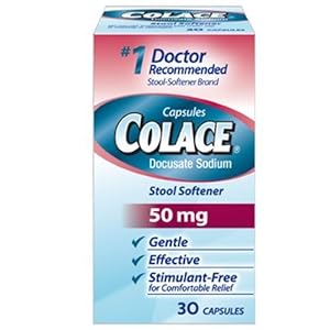 Colace docusate sodium stool softener laxative 50 mg capsules - 30 ea
