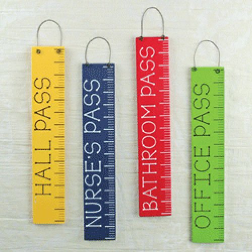 Set of 4 Wooden School Passes Ruler Themed Office Hall Nurse and ...