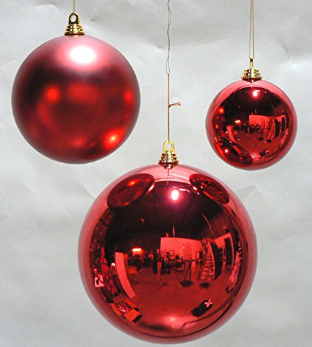 2 Large Shiny Red Christmas Ball Ornaments 12inch TWO Oversize ...
