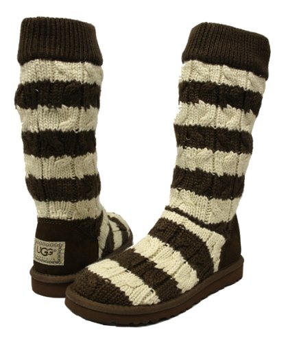 Black Friday Chocolate Tall Striped Cable Knit Ugg Boots Uggs Size 6