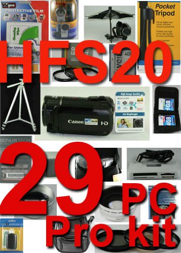 Canon HFS20 29 Piece Pro Kit with 5 Years Ext warranty Plan 3 Piece ...