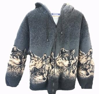 BLACK BROWN WOLF WOLVES FLEECE JACKET NEW FLEECED FUR LINED THERMAL ...