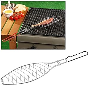 BBQ Collection Stainless Steel Fish Basket Holder Utensil Outdoor Cook ...