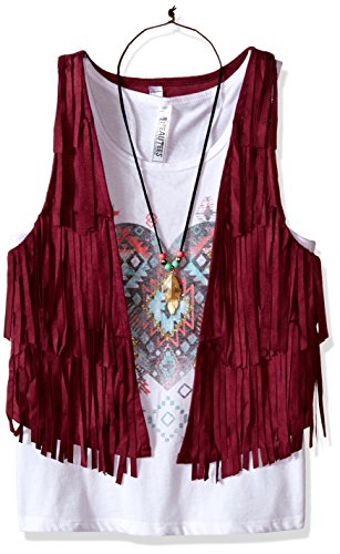 Beautees Girls' 2 Piece Fringe Vest And Screen Tank with - Want It All