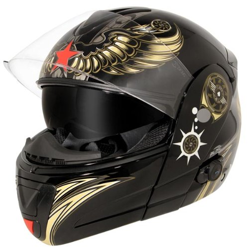 Hawk Aviator Skull Advance Dual Visor Modular Helmet with Bluetooth ...