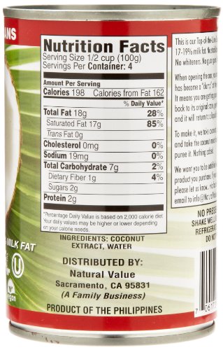 canned coconut milk nutrition