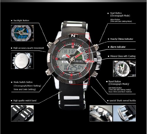 Купить SHARK Mens Army Dual Time LCD Alarm Chronograph Sport Wrist ...