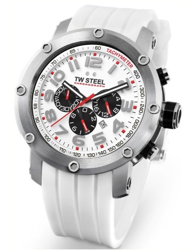 TW Steel Mens TW122 Grandeur Tech White Rubber Chronograph Dial Watch ...