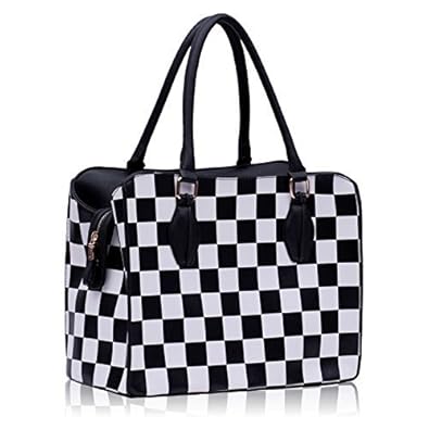 KCMODE Womens Designer Black and White Checkered Print Shoulder Handbag ...
