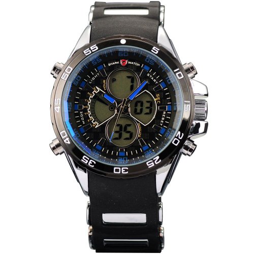 SHARK Mens Digital Black Rubber Multi-Function Military Sport Watch ...