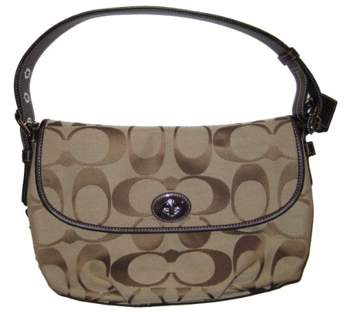Cheap Coach Signature Khaki/Mahogany Flap Handbag