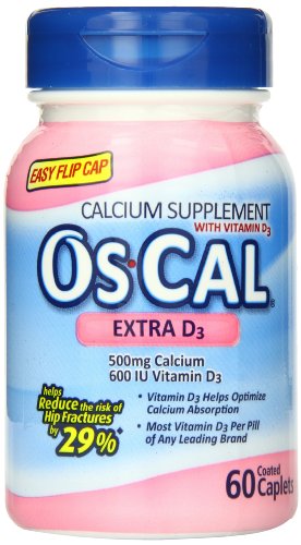 Os-Cal Extra D3, Calcium (500mg), Vitamin D3 ( 600 IU), 60 Coated ...