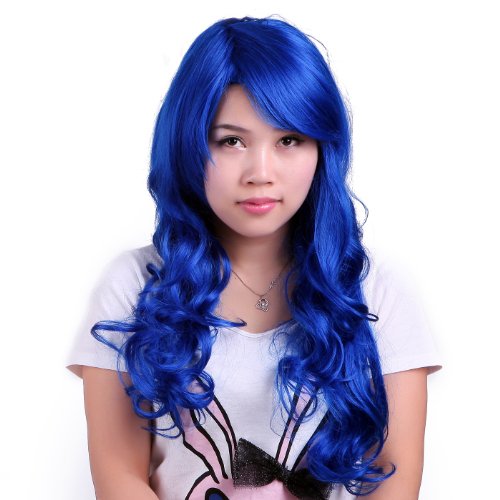 HDE® Long Wavy Deep Blue Hair with Side Bangs | Cool Cosplay