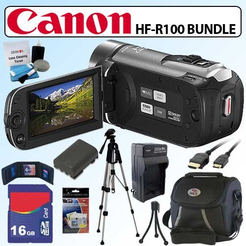 Canon Vixia HF-R100 20X Full HD Flash Memory Camcorder 16GB Deluxe ...