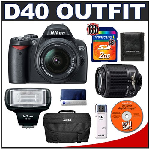 Nikon D40 6.1MP Digital SLR Camera + Nikon 18-55mm AF-S Lens + Nikon 55 ...