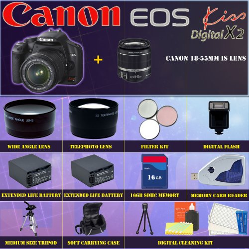 Canon EOS Kiss X2 SLR Digital Camera Kit with Canon 18-55mm IS Lens ...
