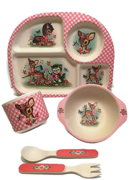 Safer Kids Cup and Dish Eco Friendly 5 Piece Bamboo Fiber Dinner Set ...
