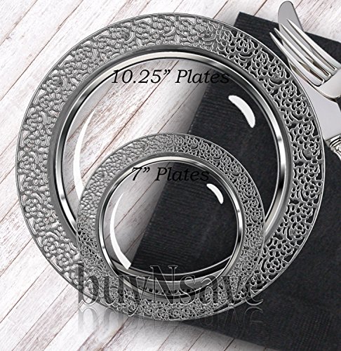 buyNsave Clear with Silver Heavyweight Plastic Elegant Disposable ...