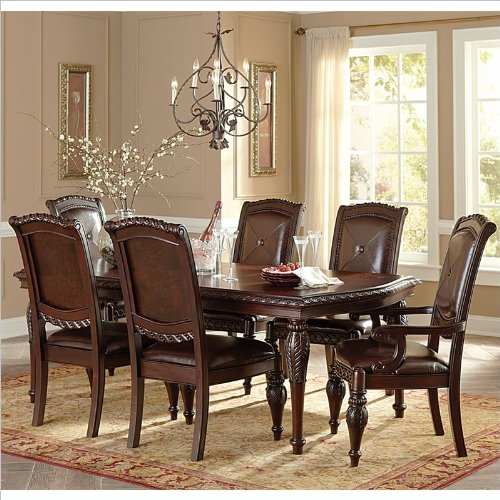 Steve Silver Company Antoinette 7 Piece Leg Dining Table Set in Cherry ...