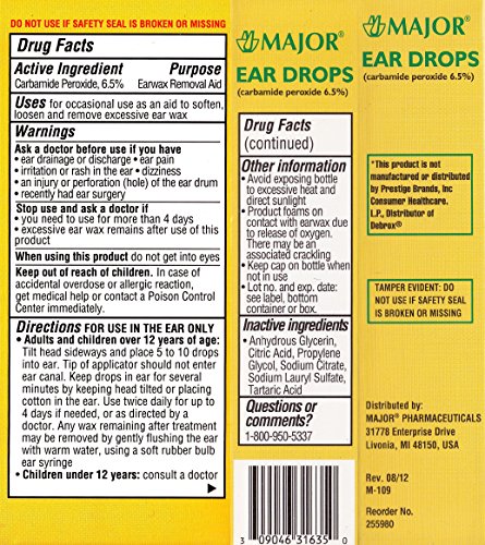 Ear Drops Earwax Removal Aid Carbamide Peroxide 6.5% Generic for Debrox ...