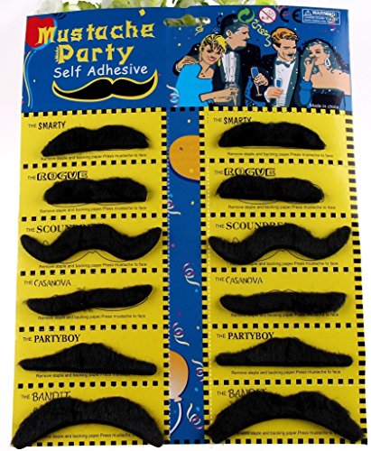 Flammi Self-Adhesive Funny Fake Mustache for Costume Party, 6 Total ...
