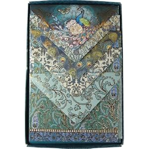 Amazon.com : Punch Studio Blue Peacock Gold Foil Embellished Note Cards ...