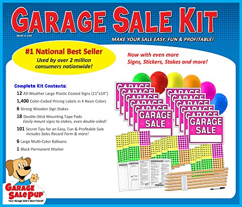 Garage Sale Sign Kit with Pricing Stickers and Wood Sign Stakes (A802G ...