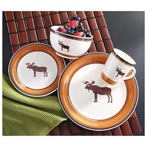 Amazon.com: 16-Pc. Moose Dinnerware Set: Moose Plates Brushwerks ...