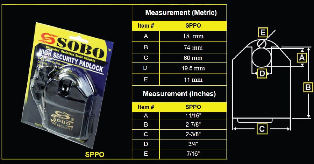 SOBO SPPO60-KD Full Shrouded High Security Heavy Duty Padlock, Keyed ...