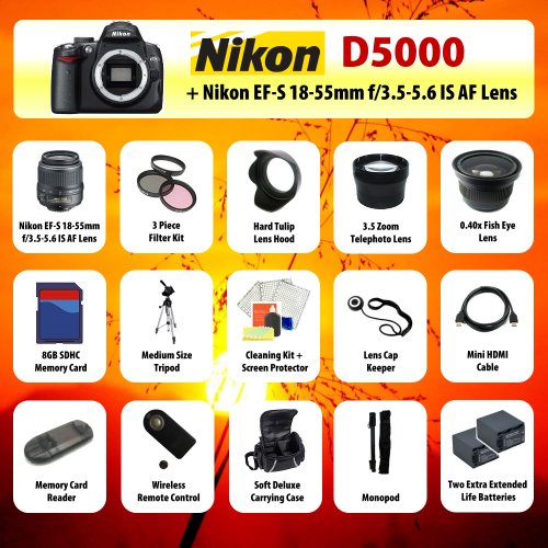 Black Friday Nikon D5000 Digital SLR Camera + 18-55mm Lens + 3.5x ...